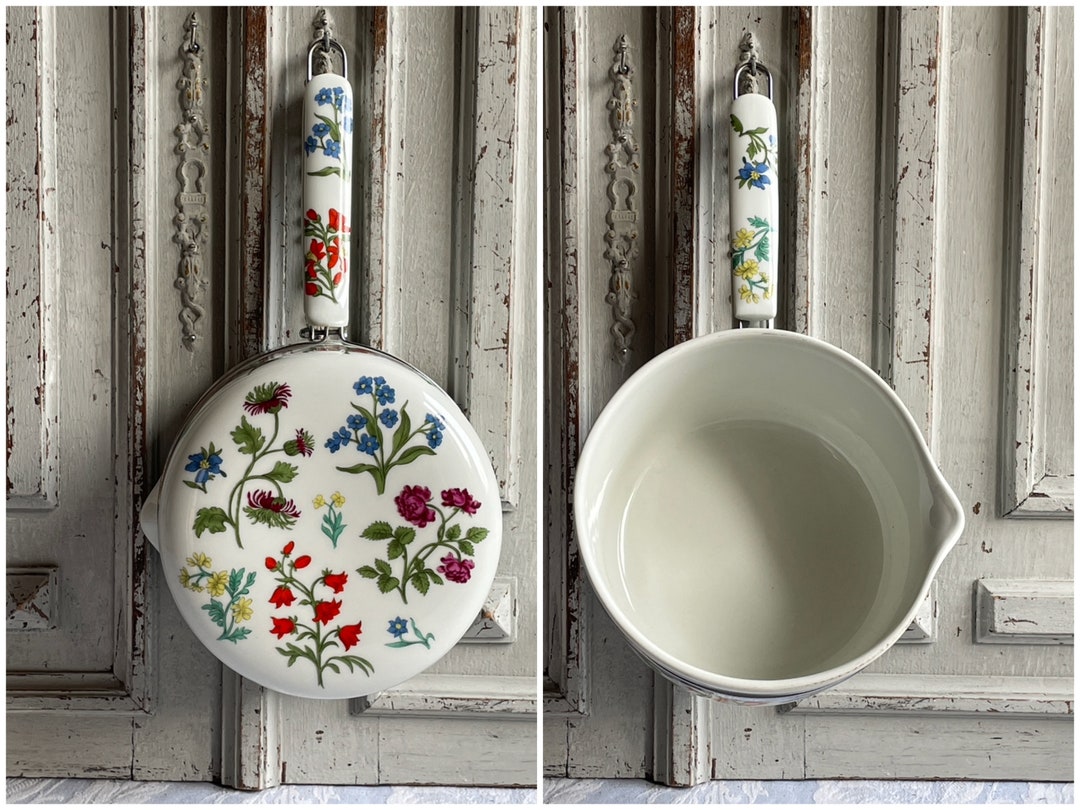 Antique French Aluminite Porcelain Saucepan White Floral Limoges ...