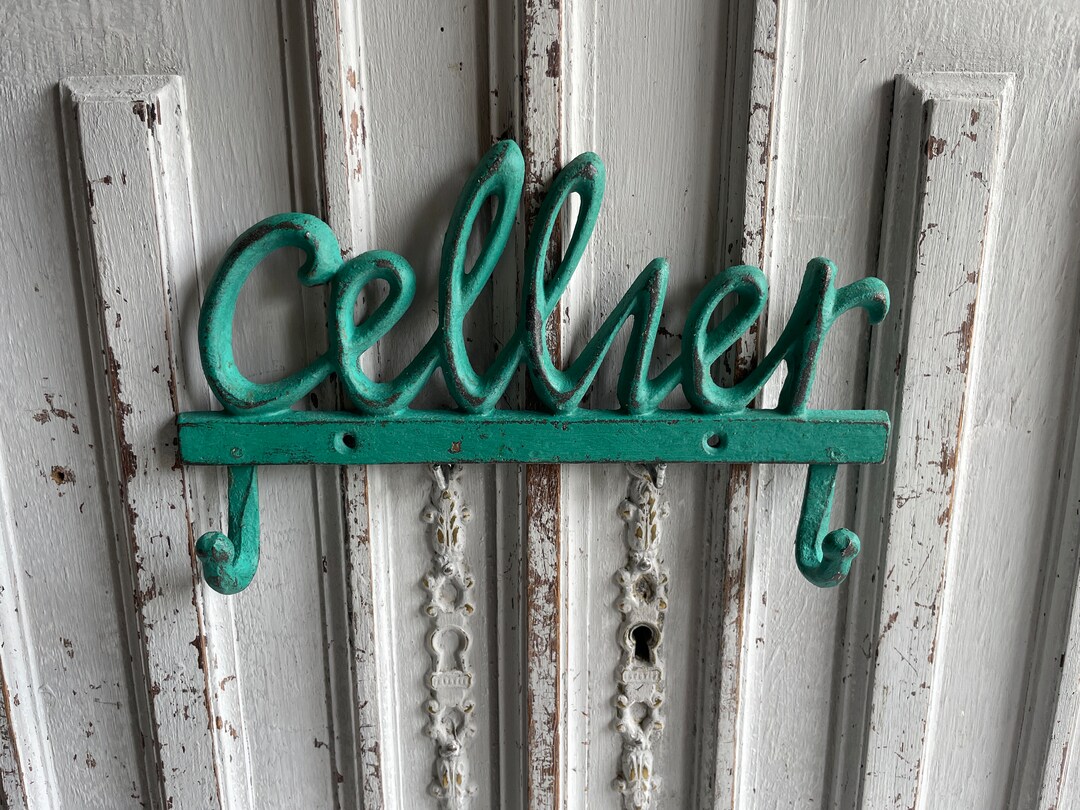 Vintage French "cellar" Sign, Cellier Chippy Paint Turquoise Sign ...