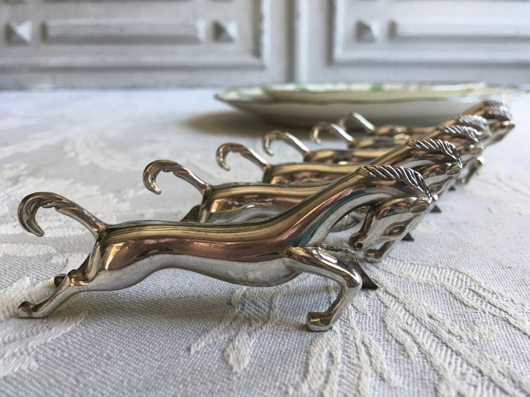 6 Silver Horse Knife Rests, Set Vintage French Silver Plate Cutlery ...