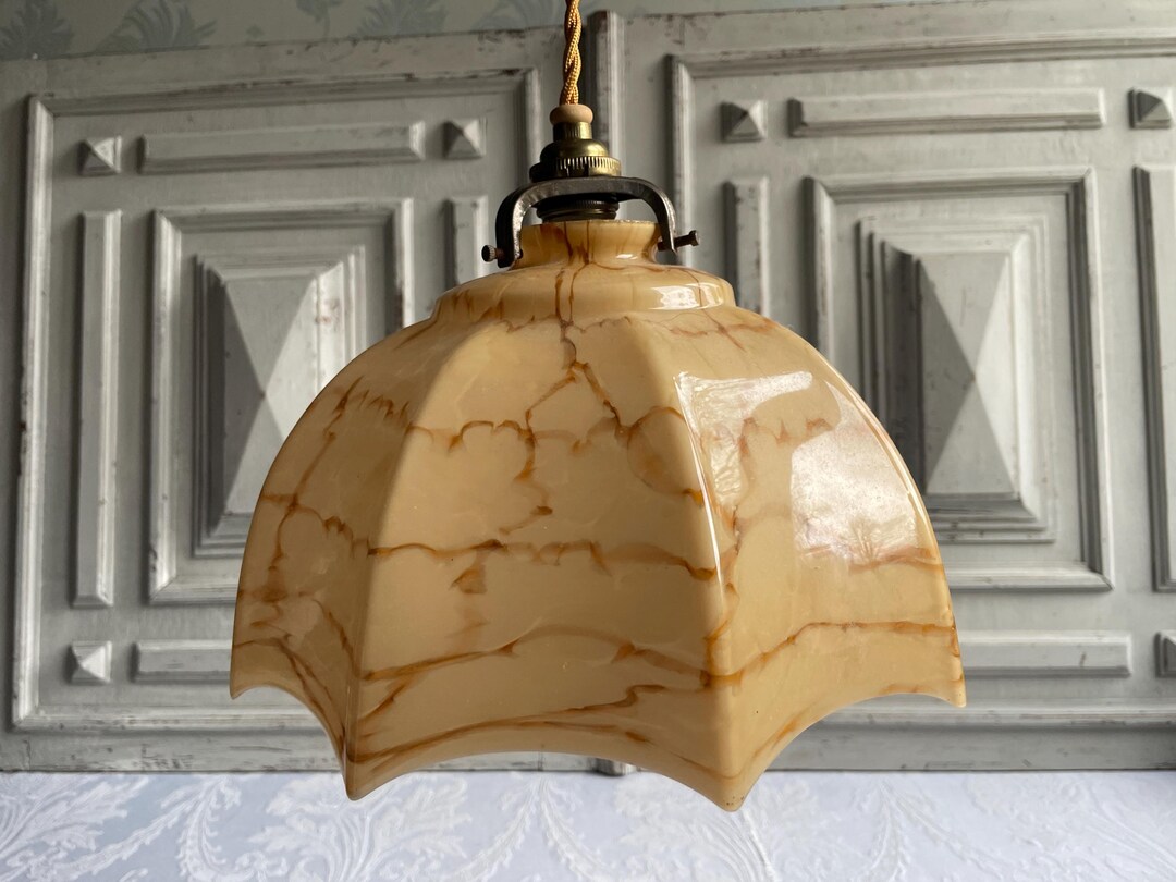 Antique French Splatter Mottled Glass Ceiling Shade, Marbled Golden ...