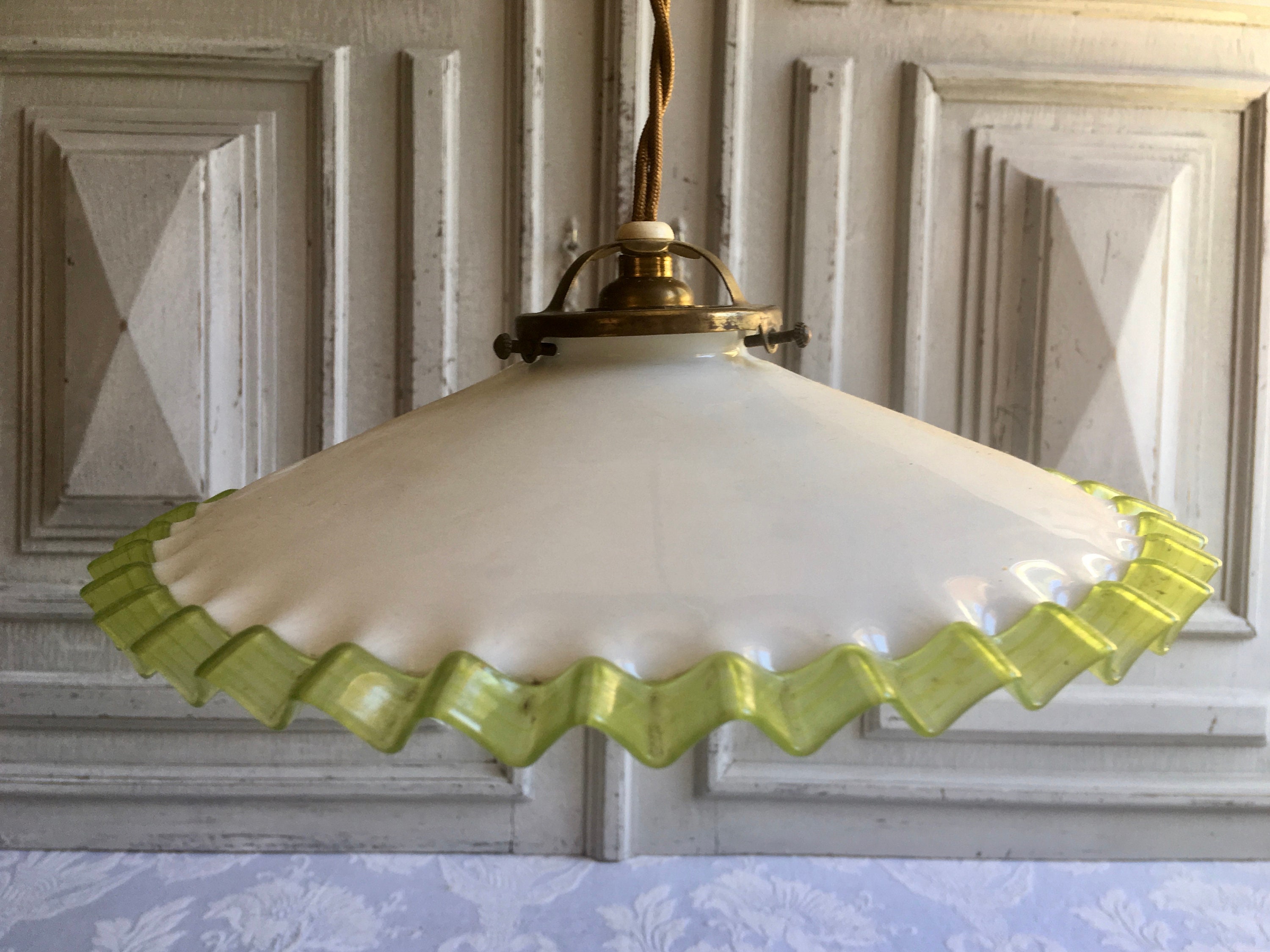 Lighting vintage French chic original 1920's frosted Chartreuse green ...