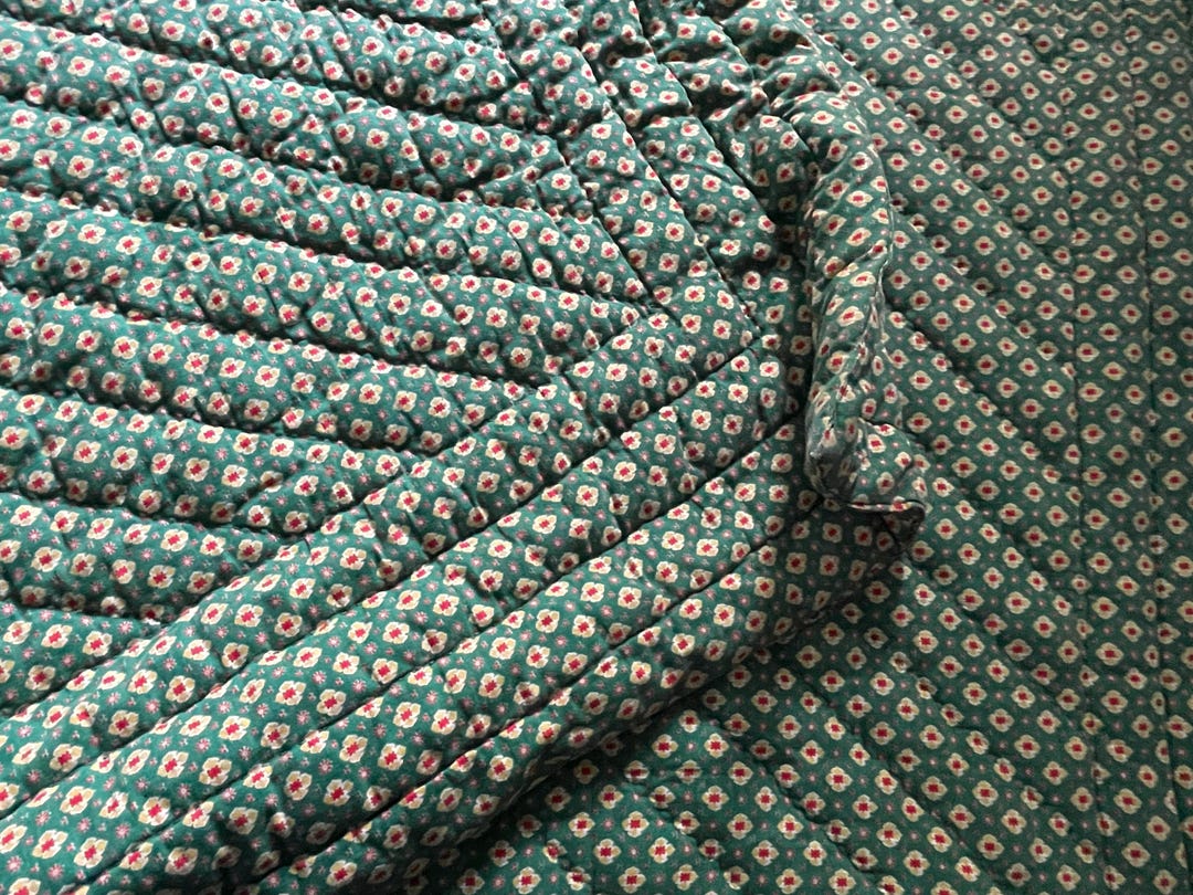 Vintage French Quilt Boutis Eiderdown Green/red Kingsize Reversible ...