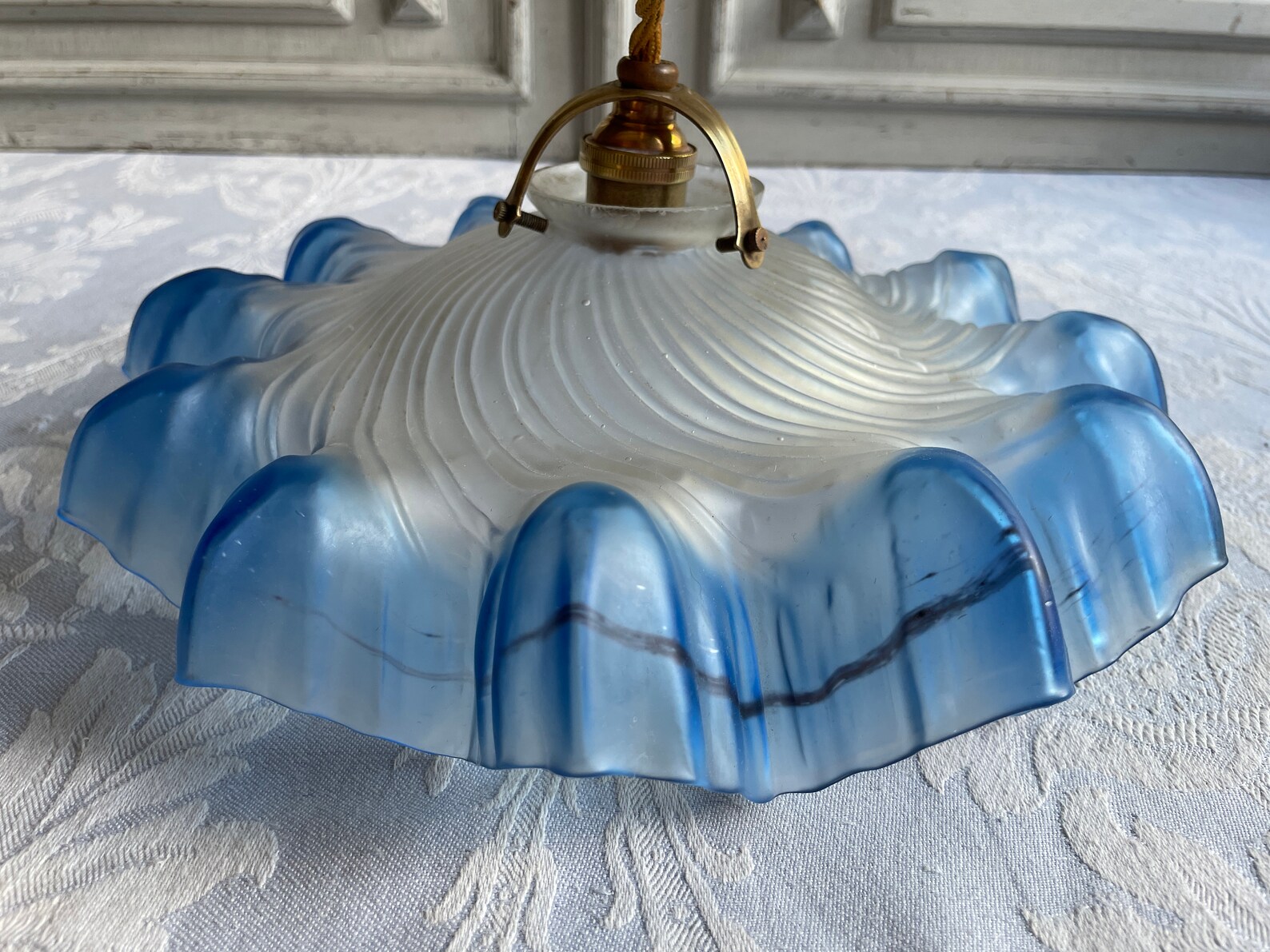 Antique French blue glass ceiling shade frosted glass lamp | Etsy