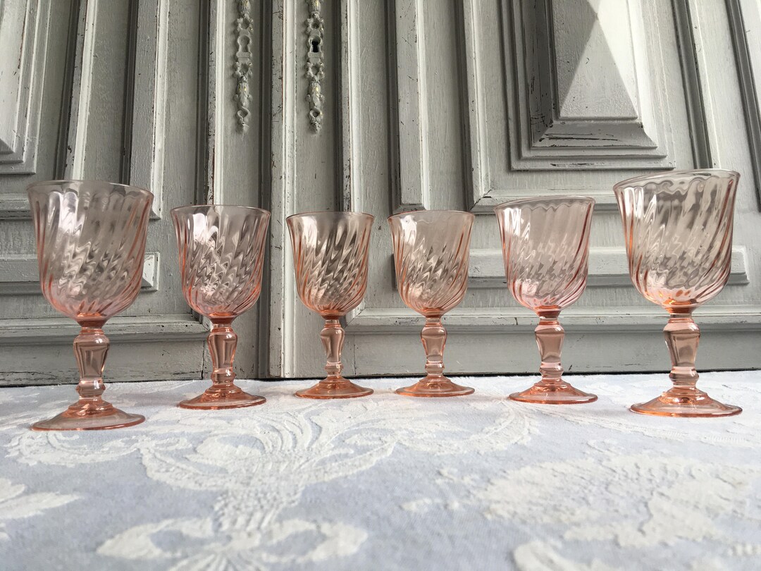 Pink Glassware Sherry Glasses, Blush Ware Depression Aperitif Glass 6 ...