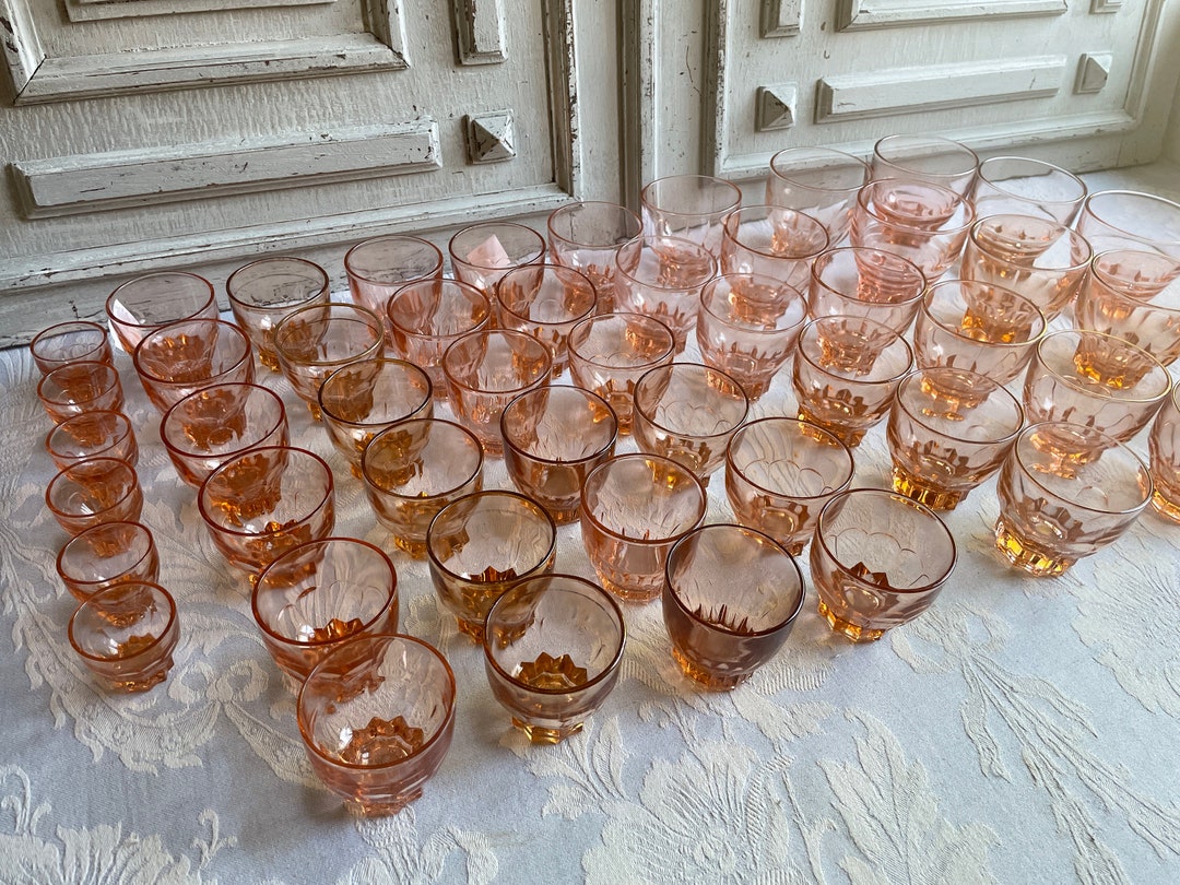 6 Pink Blush Glasses, Depression Glass, French Vintage, Blushware 6 ...