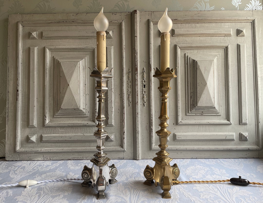 Antique French Church Altar Light Candlestick, SINGLE Electrified Large ...