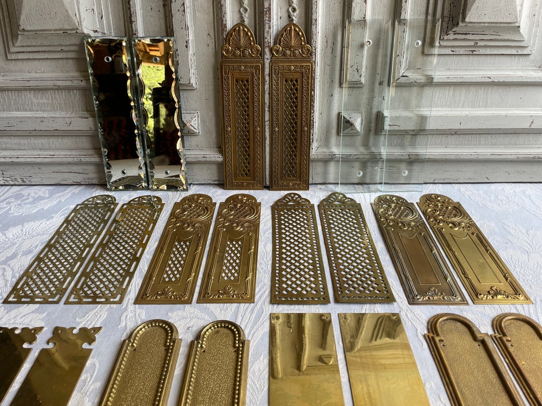 PAIR Antique Brass Push Plates, Grills, Door Finger Plates, French ...