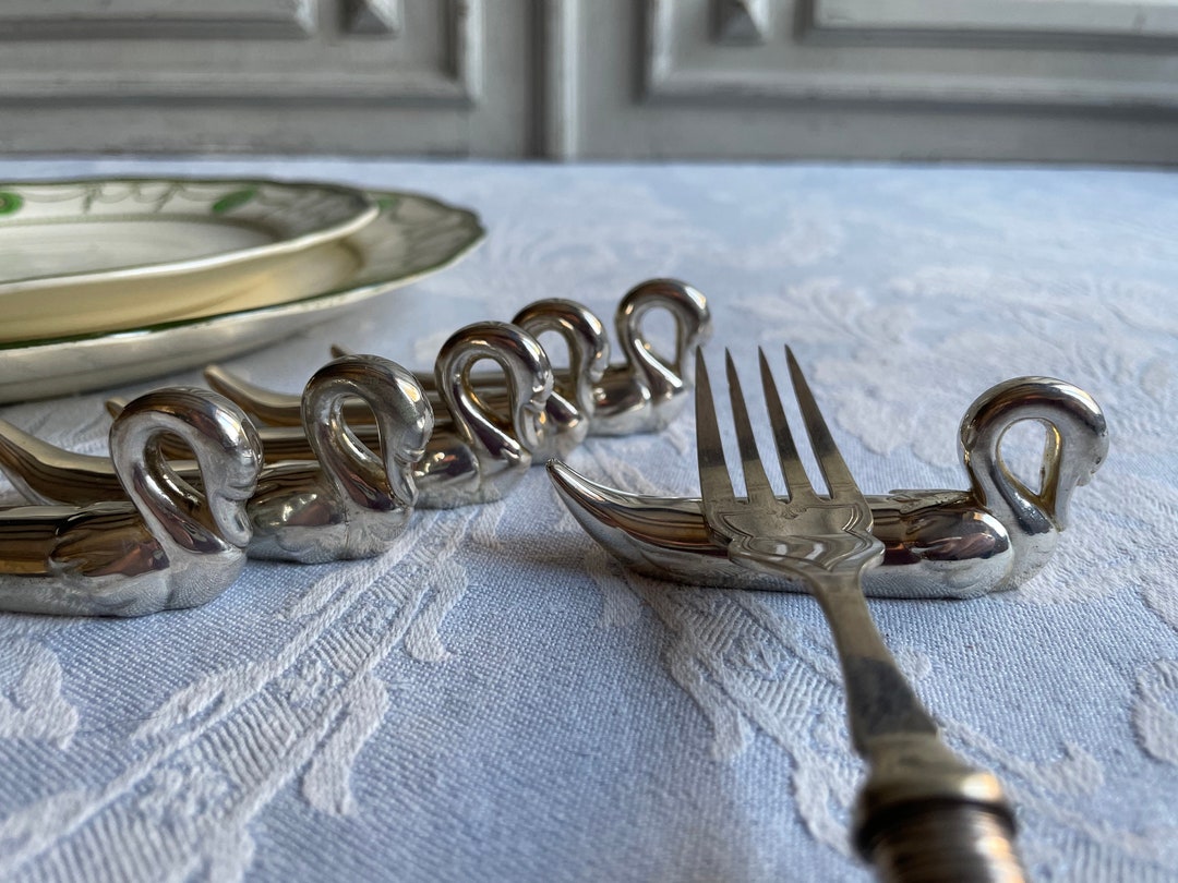 6 Silver Swan Cutlery Stands Knife Rests, Cutlery Rest Set of Vintage ...