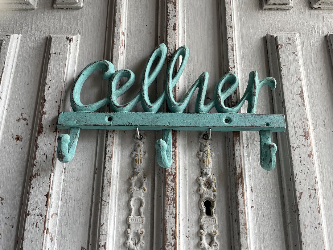Vintage French "cellar" Sign, Cellier Chippy Paint Turquoise Sign ...