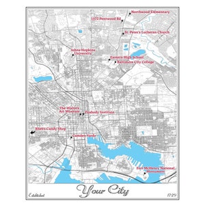 Custom City Map With Labels Map Art Custom Gift Wedding - Etsy