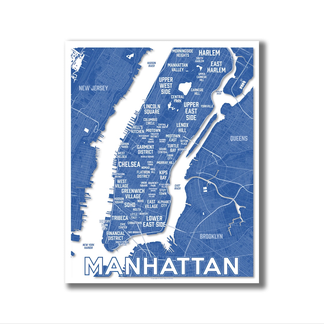 MANHATTAN NEIGHBORHOODS Map Print! Manhattan, New York City Map Print ...