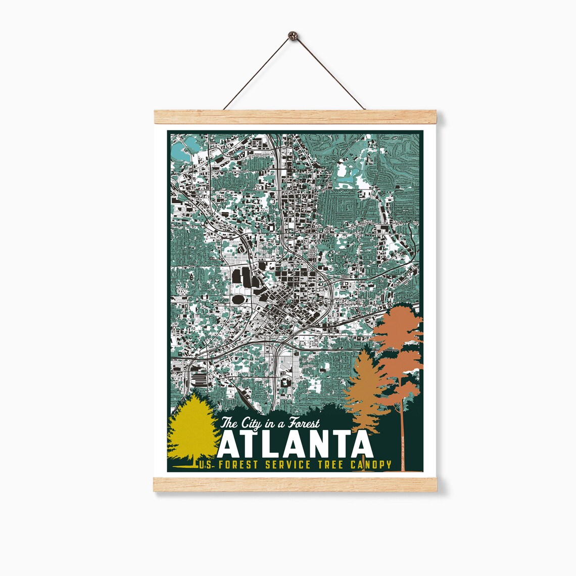 Atlanta Map City in a Forest Atlanta Trees Nature Maps - Etsy