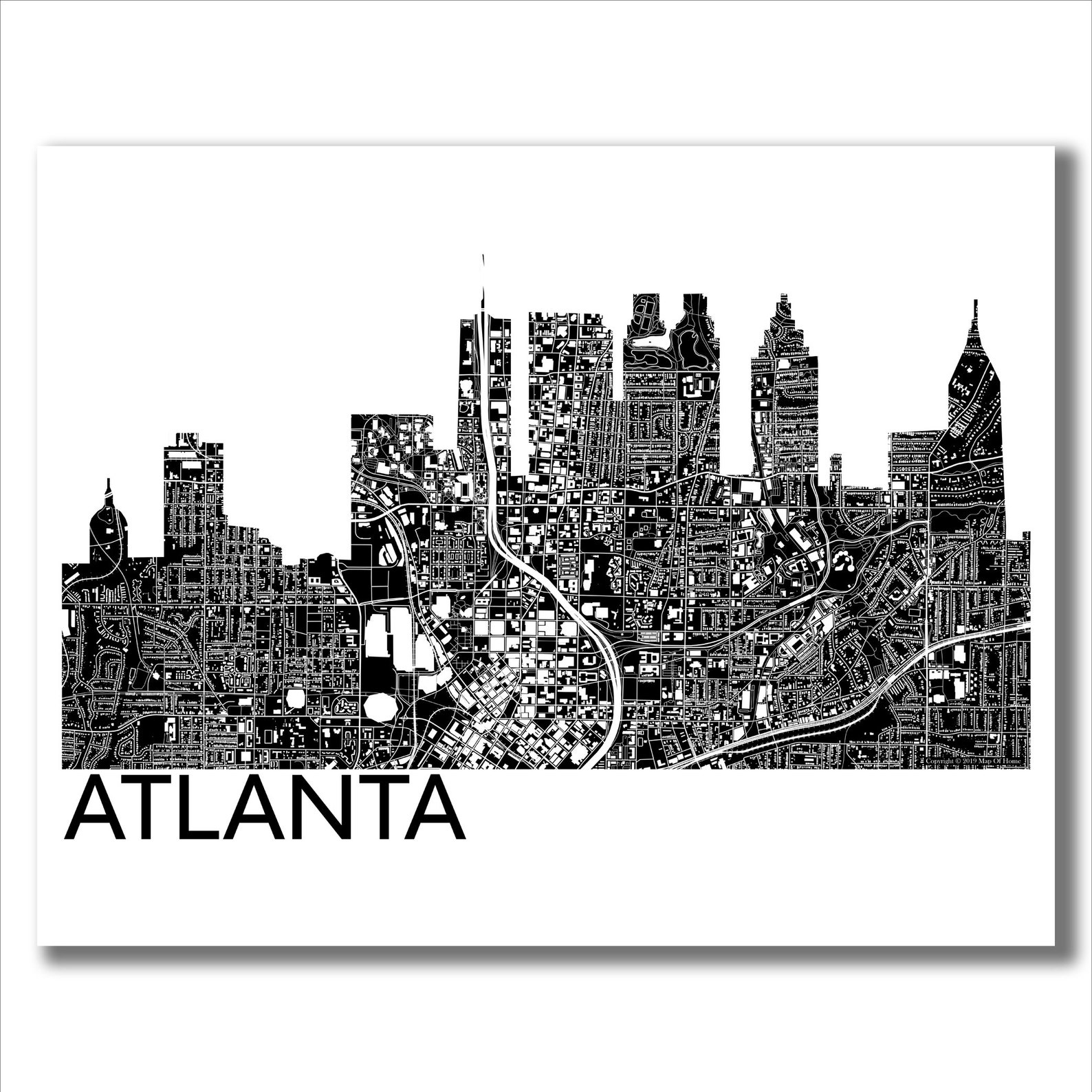 Atlanta Skyline Map Atlanta Map Print Atlanta Modern Art - Etsy