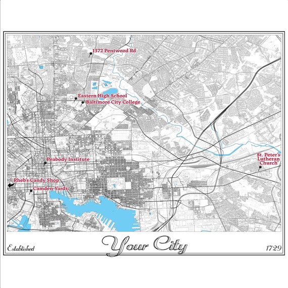 Custom City Map With Labels Map Art Custom Gift Wedding | Etsy