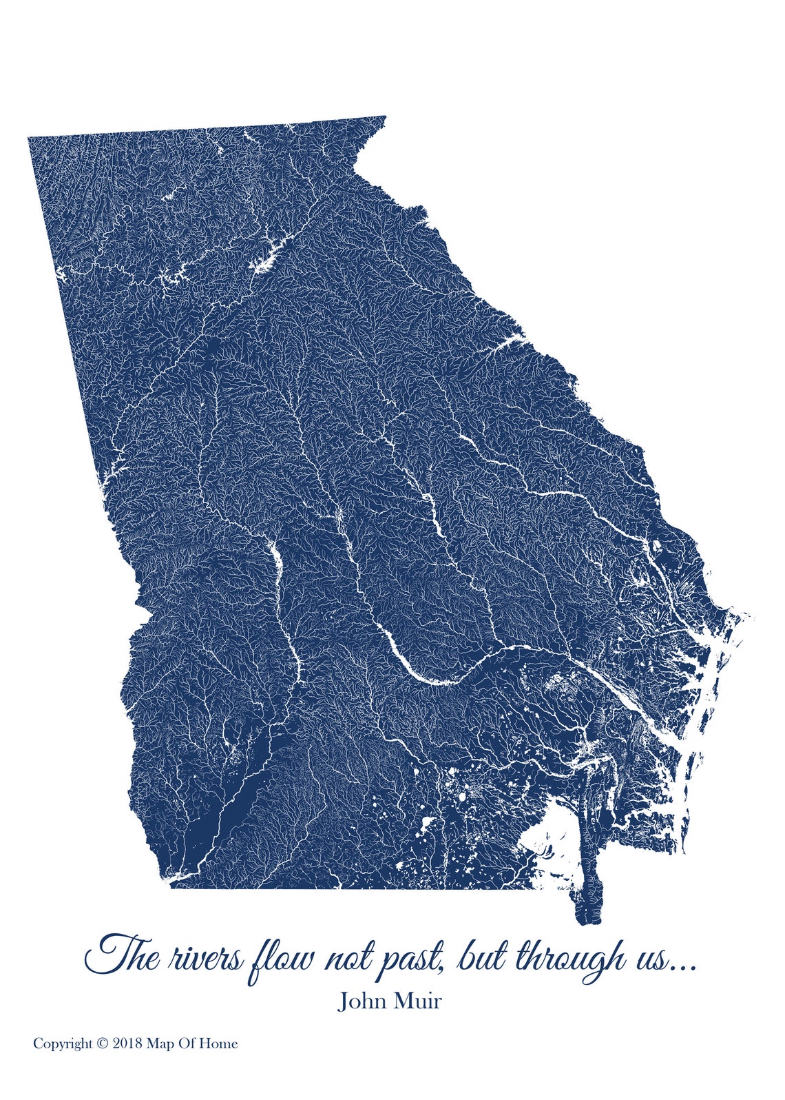 Georgia Rivers Map Hydrology Cabin Decor Gift for Nature - Etsy