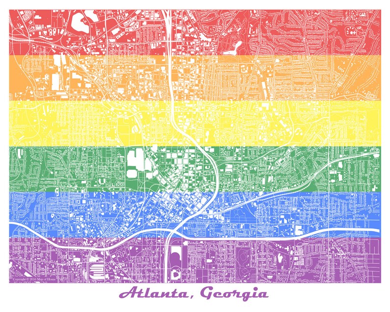 Atlanta Map Art Pride Map Atlanta Pride Downtown Atlanta - Etsy