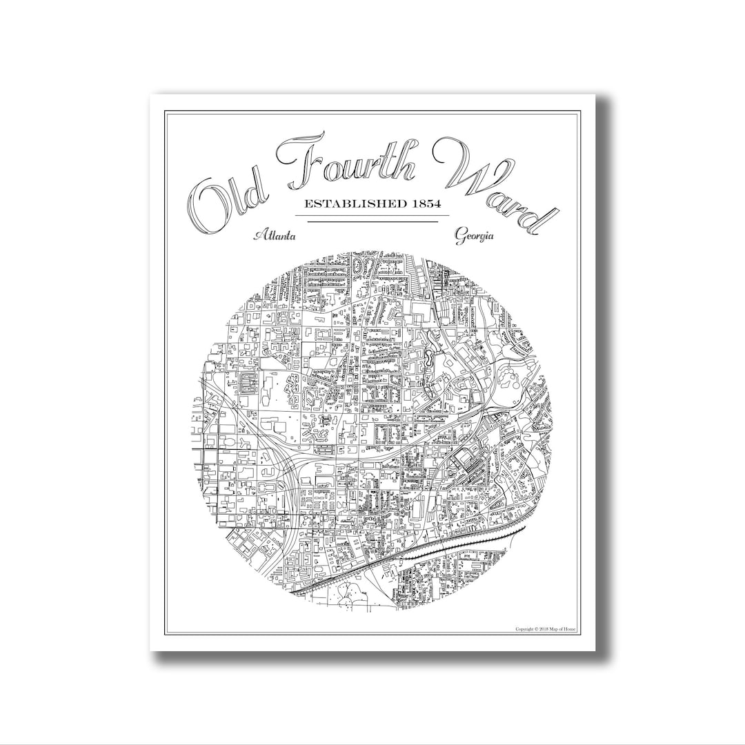 OLD FOURTH WARD Map Print, Old 4th Ward Atlanta Neighborhood Map ...