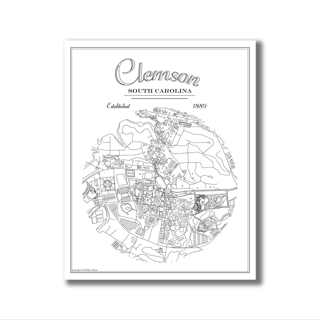Clemson South Carolina Map Print! College Campus Map, Grad Gift for Her ...