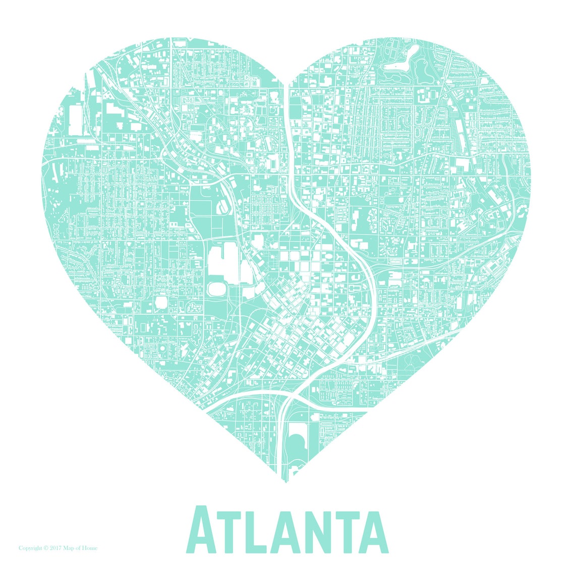 Atlanta Heart Map More Cities Available Atlanta Buildings - Etsy