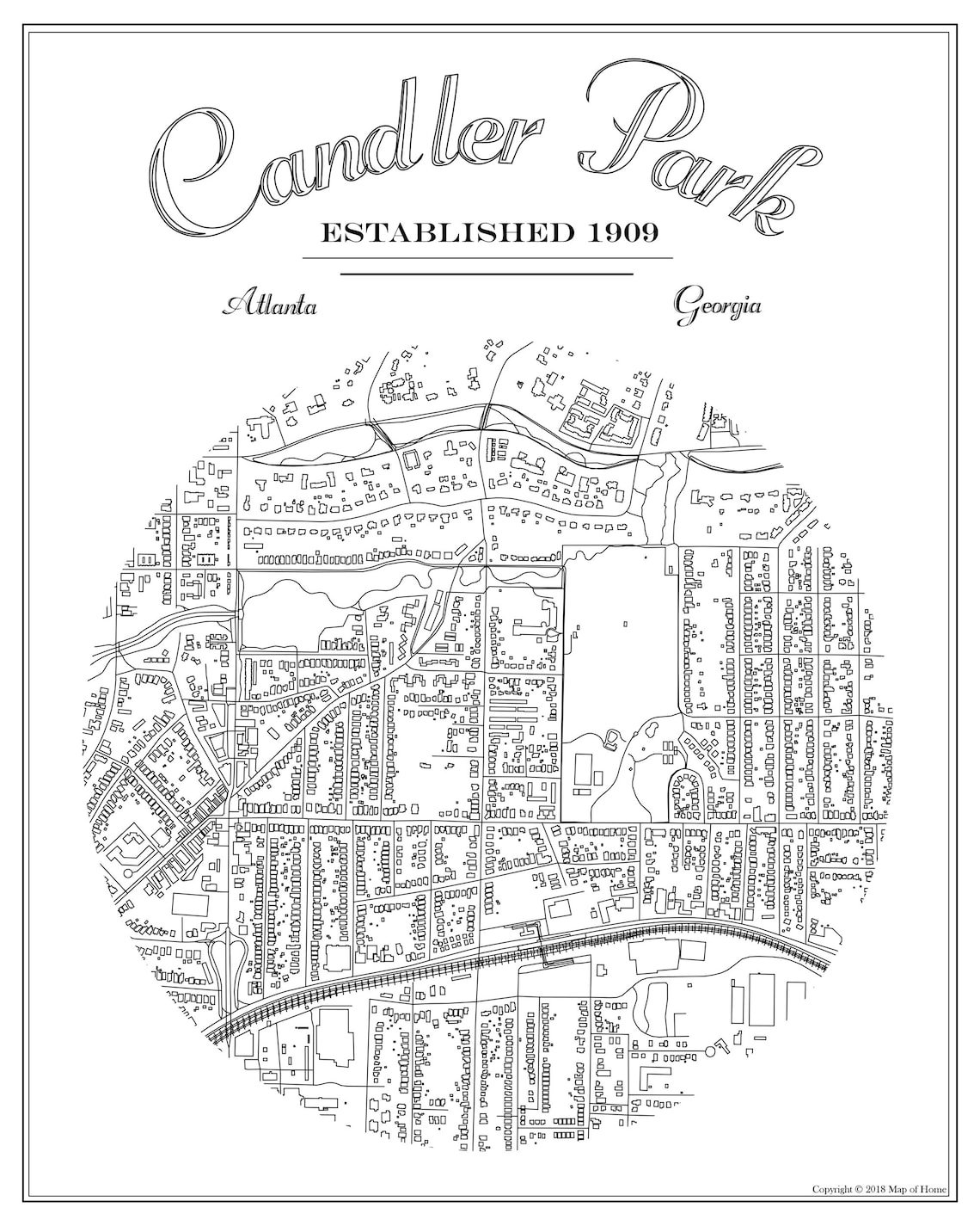 Candler Park Atlanta Neighborhood GA Map Vintage Style - Etsy