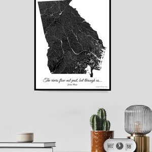 Georgia Rivers Map, Hydrology, Cabin Decor, Gift for Nature Lover ...