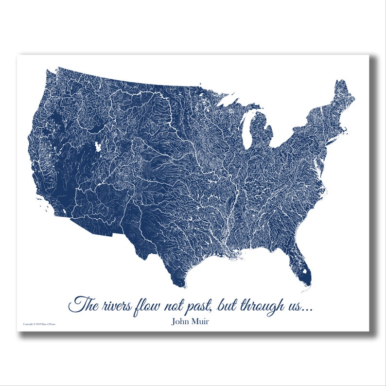 US Rivers Map US Hydrology Map Rivers of the US Map - Etsy