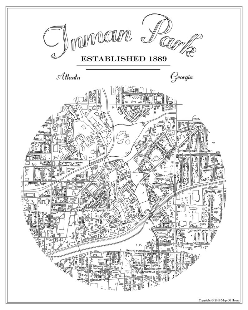 Inman Park Atlanta Neighborhood Map Art Moving Away Gift - Etsy