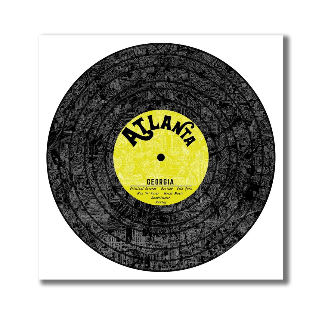 Atlanta Record Map Print, Atlanta GA Map, Music Lover Gift, Music Print ...