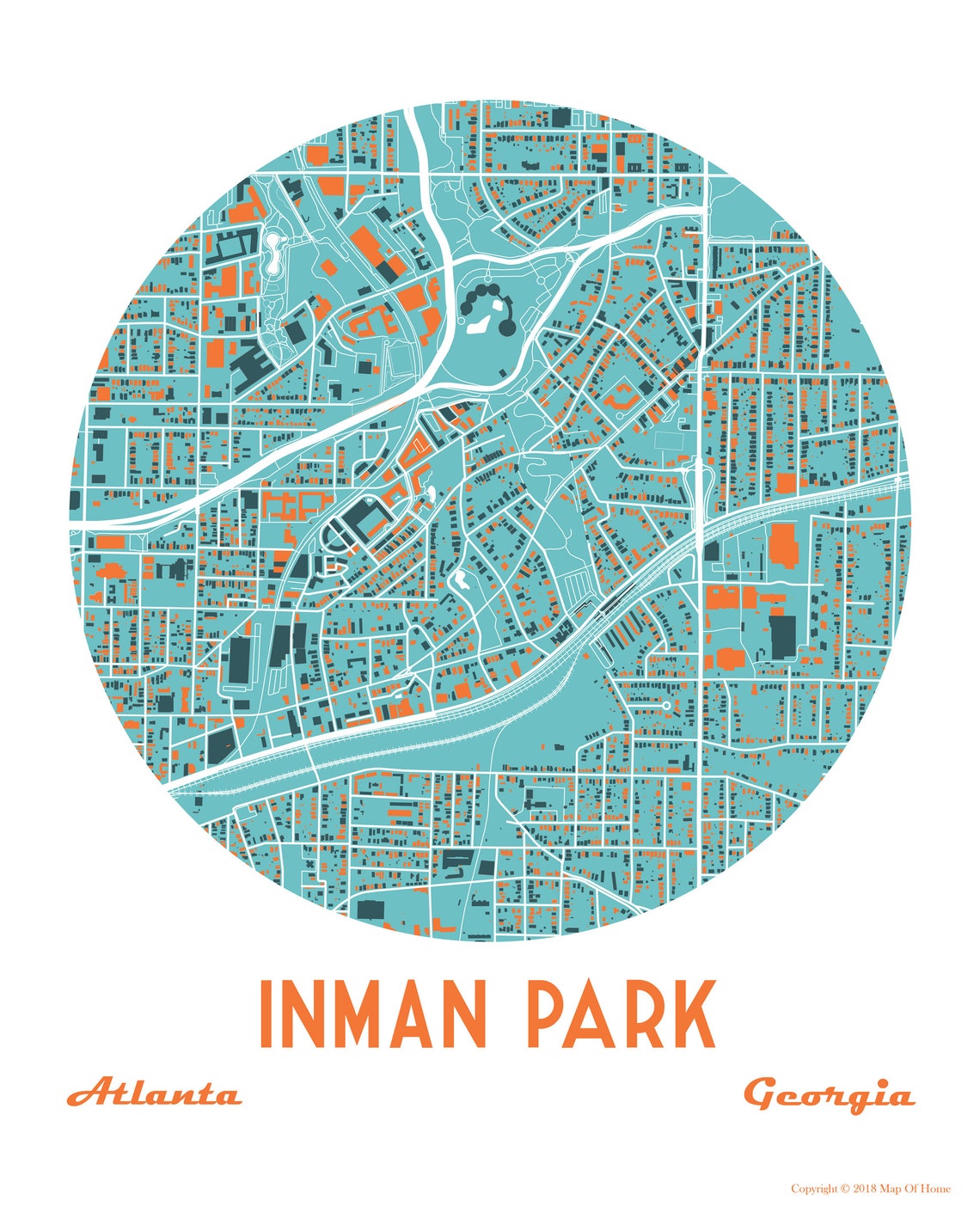 Inman Park Atlanta Neighborhood Map Art Moving Away Gift | Etsy