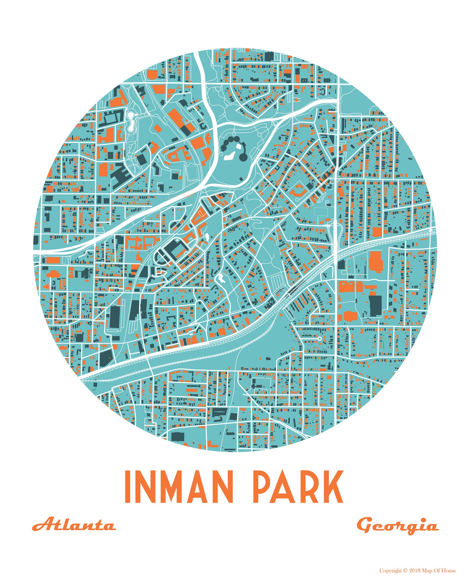 Inman Park Atlanta Neighborhood Map Art Moving Away Gift | Etsy