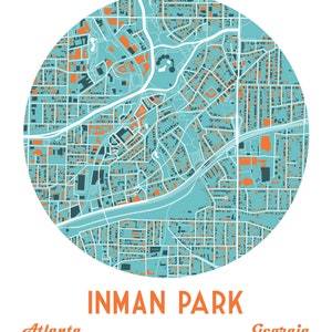 Inman Park Atlanta Neighborhood Map Art Moving Away Gift Going Away ...