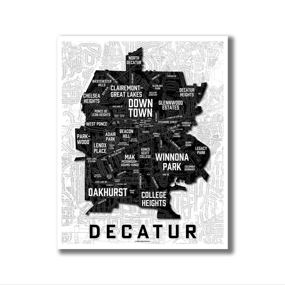 DECATUR Neighborhoods Map! Custom Home Town Map, Any City Map Print ...