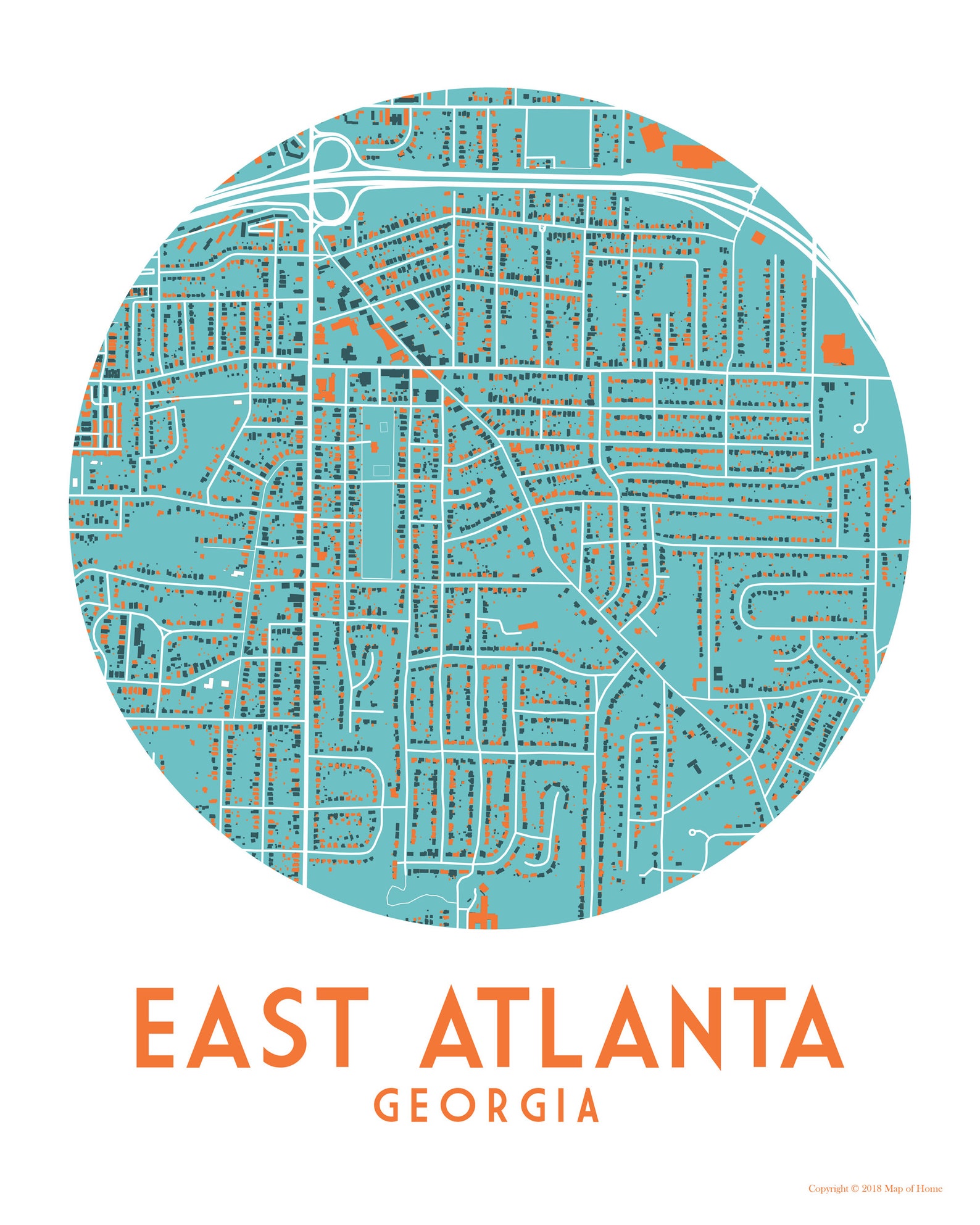 East Atlanta Atlanta Neighborhood GA Map Moving Away Gift - Etsy
