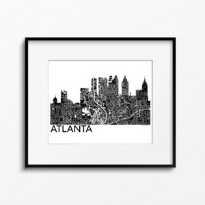 Atlanta Skyline Map Downtown Atlanta Map Moving Away Gift - Etsy