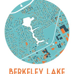 Berkeley Lake, Georgia Map Art Custom Maps Available Moving Away Gift ...