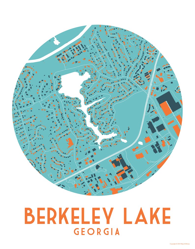 Berkeley Lake Georgia Map Art Custom Maps Available Moving - Etsy