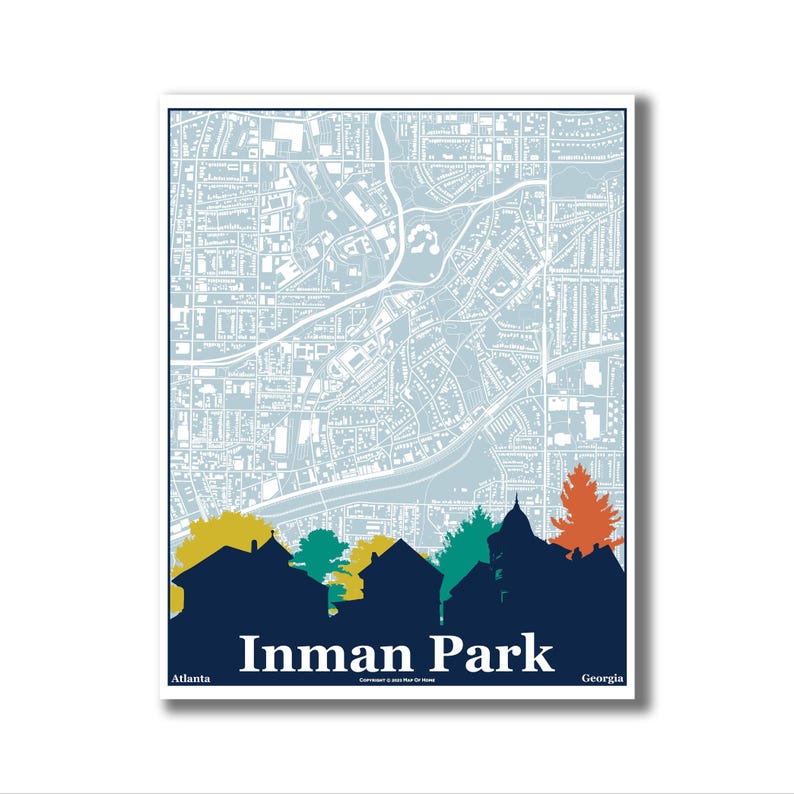 Inman Park! Atlanta Neighborhood Map Art! Moving Away Gift! Going Away ...