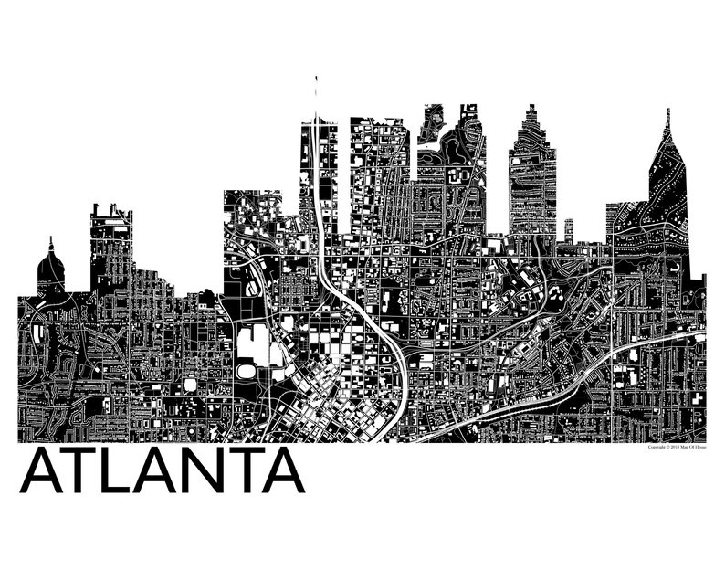 Atlanta Skyline Map Downtown Atlanta Map Moving Away Gift - Etsy