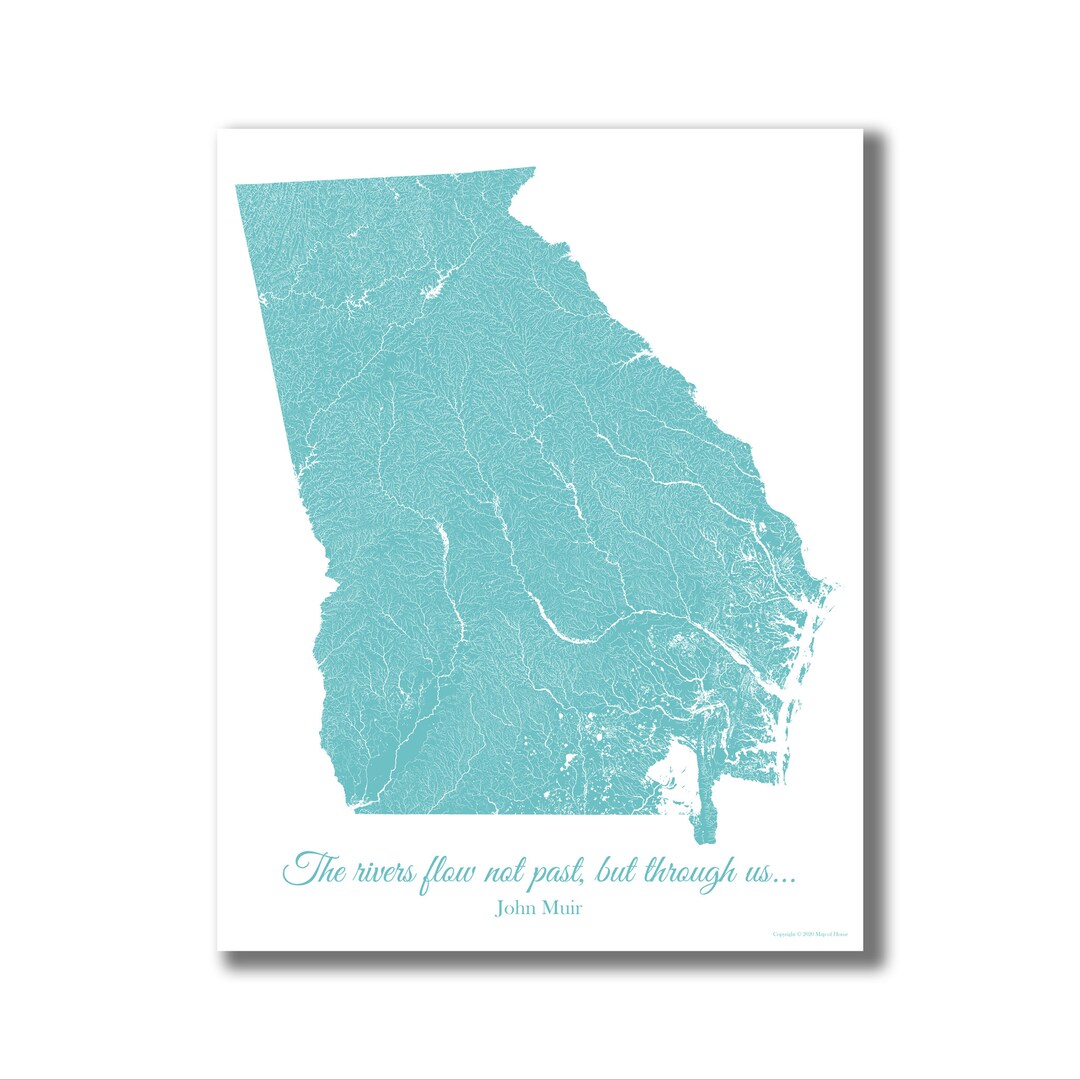 GA RIVERS Map Print, Georgia Rivers Map, Georgia Hydrology, State ...