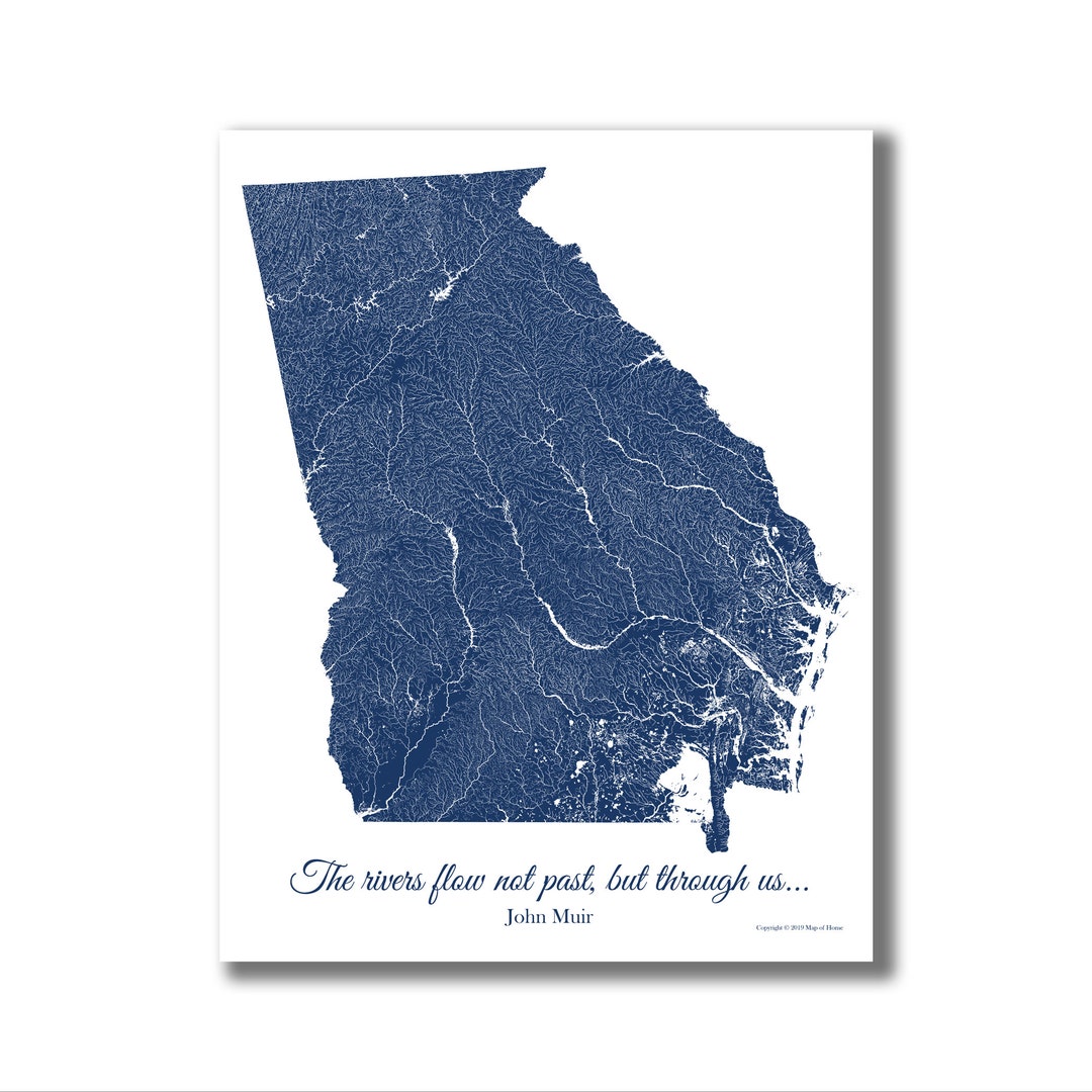 GA RIVERS Map Print, Georgia Rivers Map, Georgia Hydrology, State ...