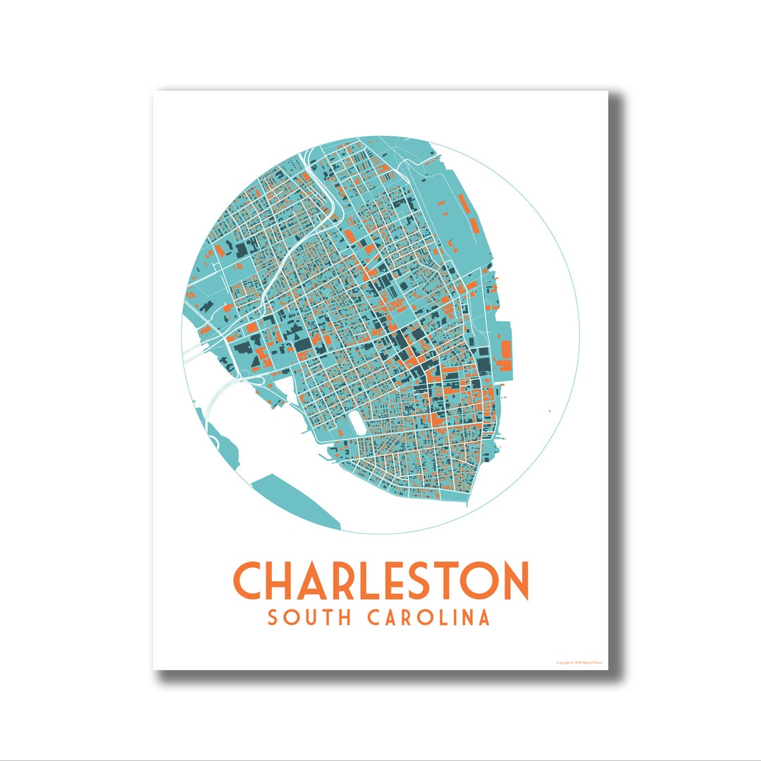 Charleston Map Print, Charleston SC Map, Modern Minimalist Charleston ...