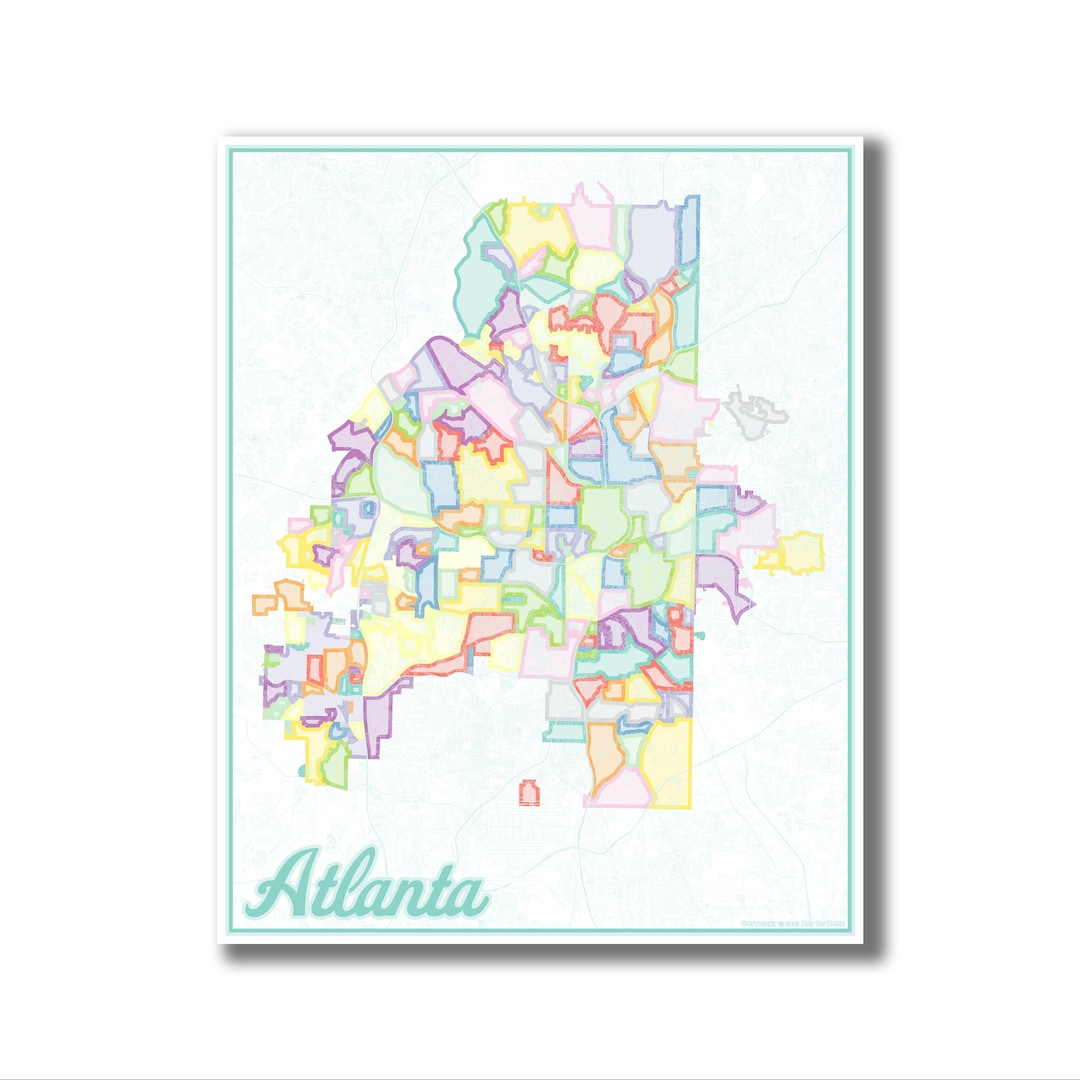 ATLANTA Neighborhoods Map Print, Atlanta GA City Map Art, Atlanta ...