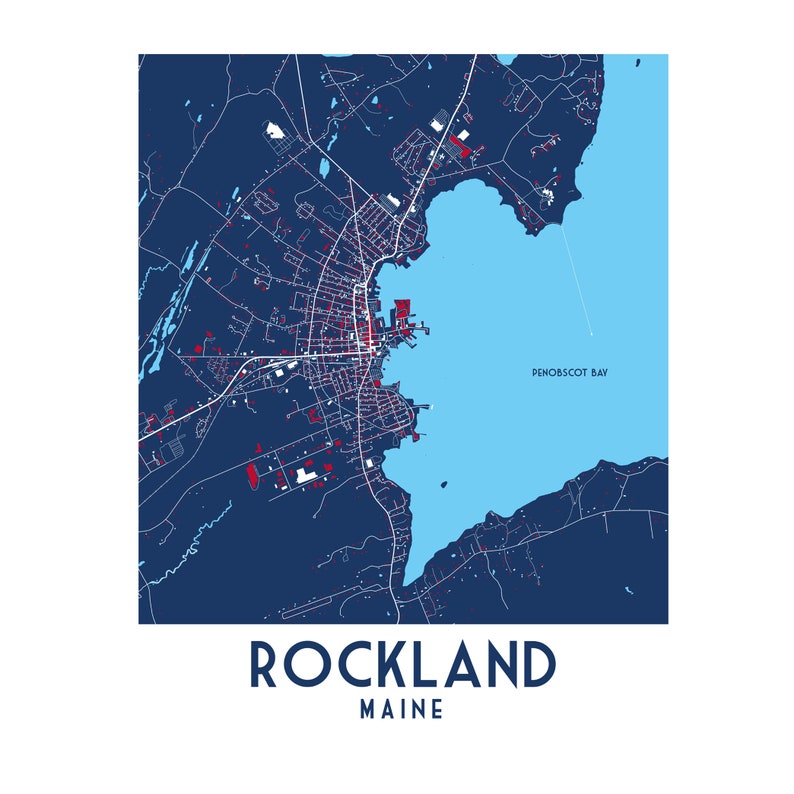 Rockland Map Rockland Maine Moving Away Gift Going Away - Etsy