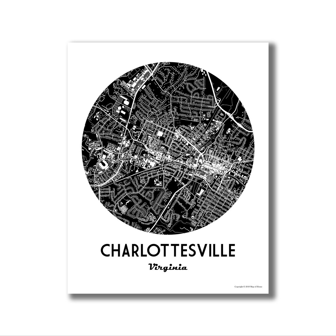 Charlottesville Map Print, Charlottesville Virginia Map Art, Modern ...