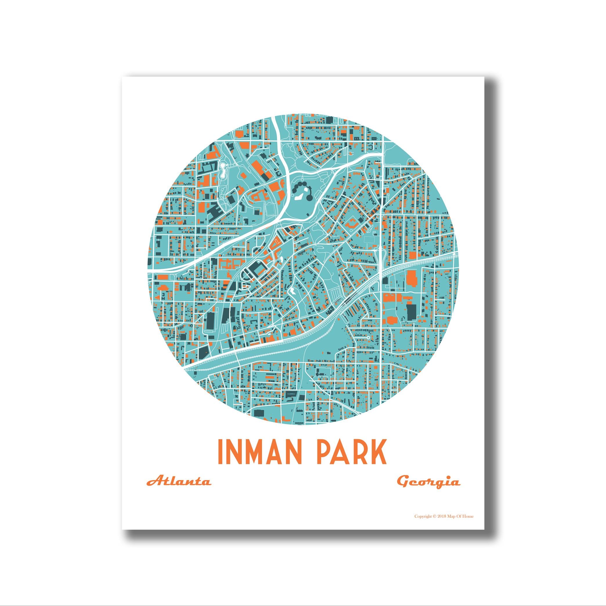 Inman Park! Atlanta Neighborhood Map Art! Moving Away Gift! Going Away ...