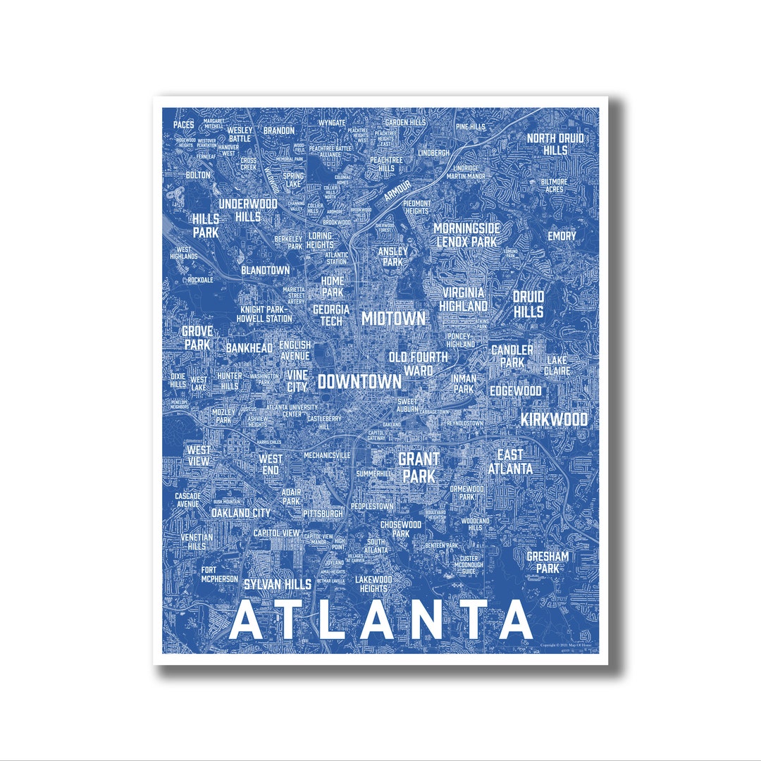 Atlanta Neighborhoods Map Atlanta Map Print, Atlanta Art, Realtor ...