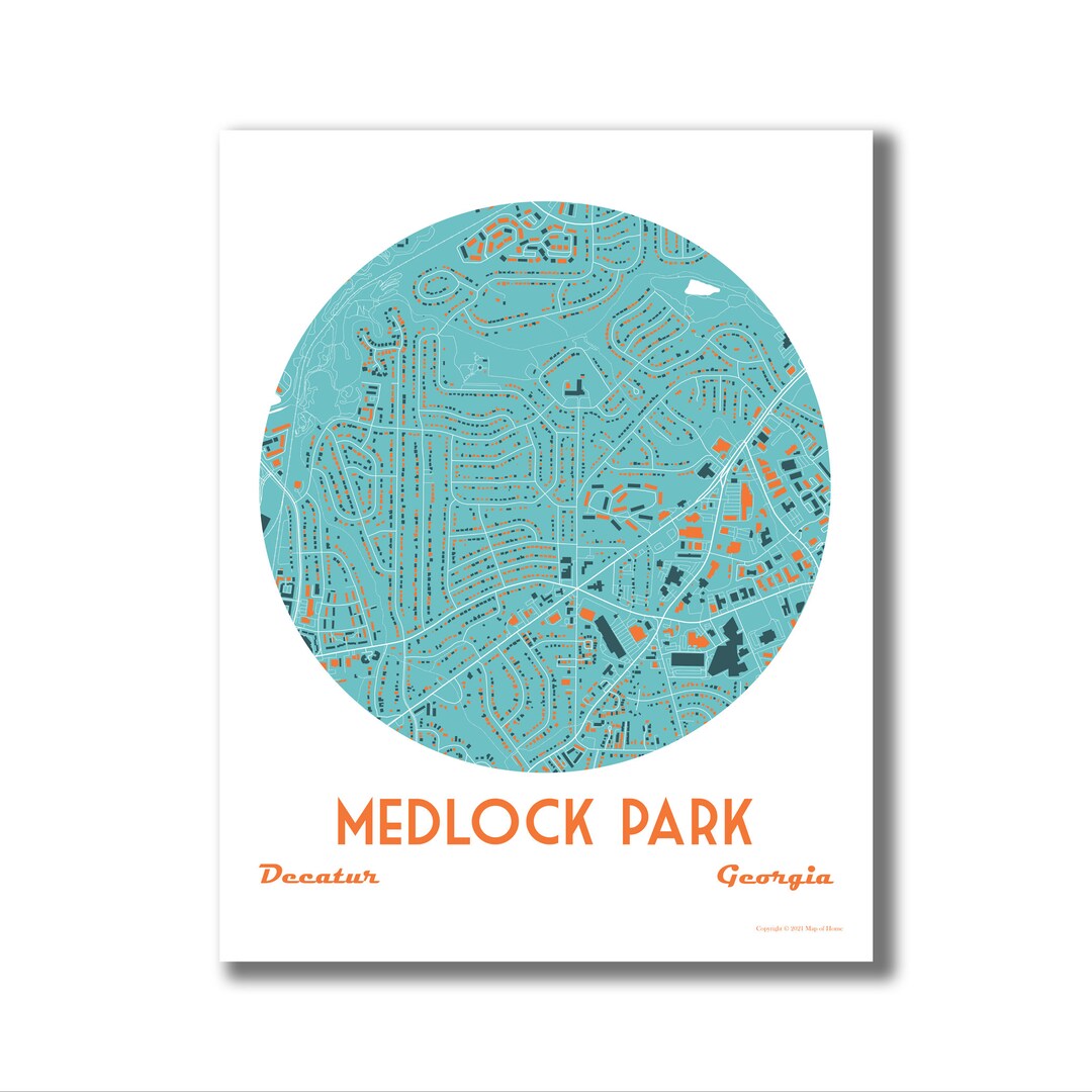 Medlock Park Map Print, Decatur GA Map, Decatur Modern Art ...