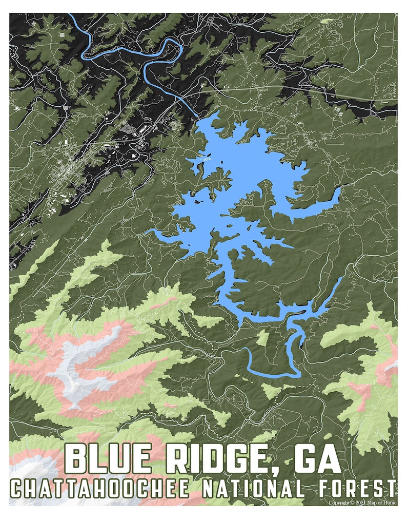 Blue Ridge Map Blue Ridge Poster Nature Map Georgia | Etsy