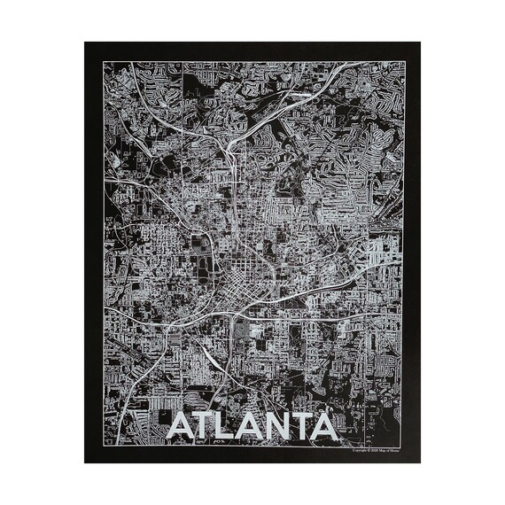 Atlanta Map Screen Print White Ink on Black Poster | Etsy