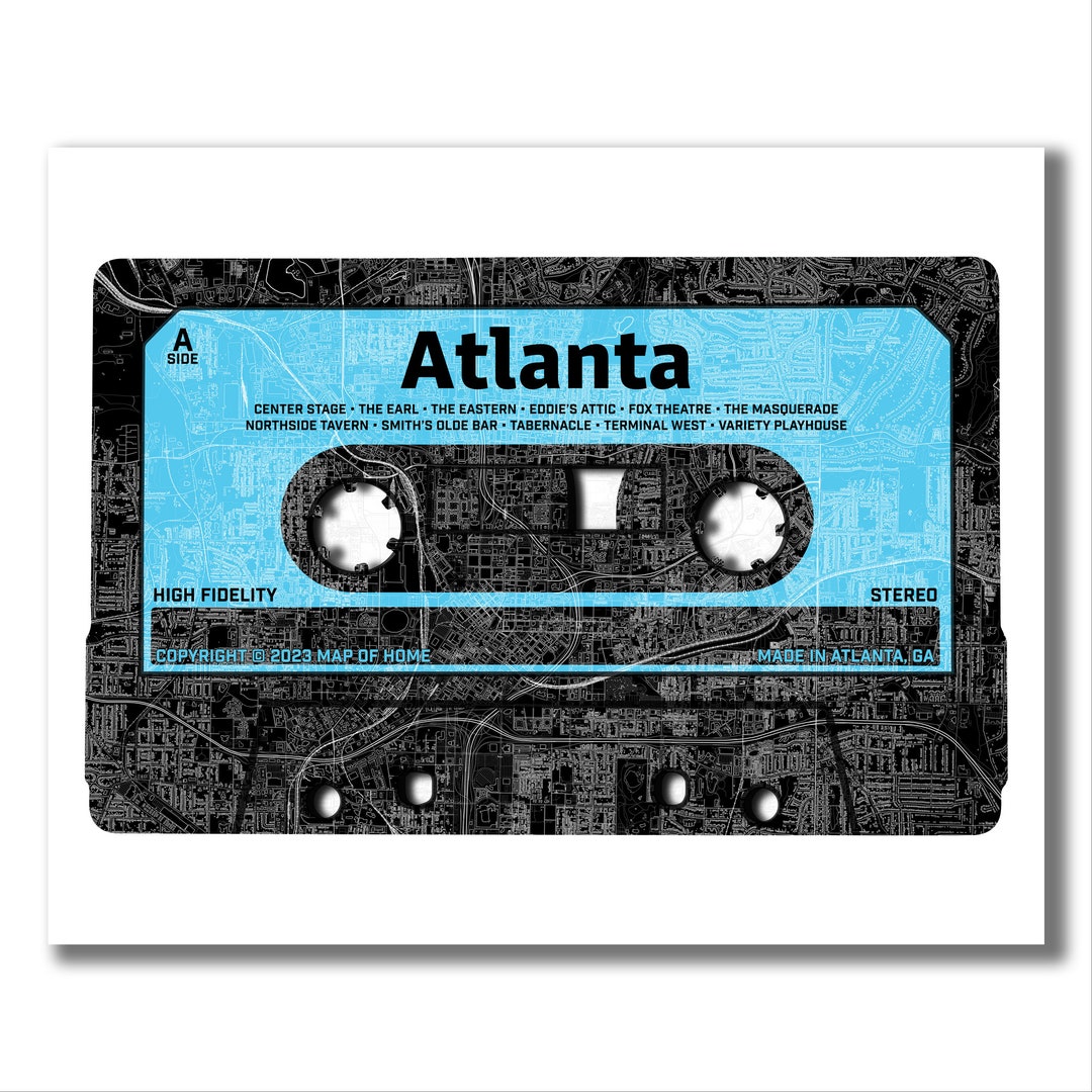 ATLANTA GA CASSETTE Map Print, Atlanta Cassette Map, Atlanta Music Art ...
